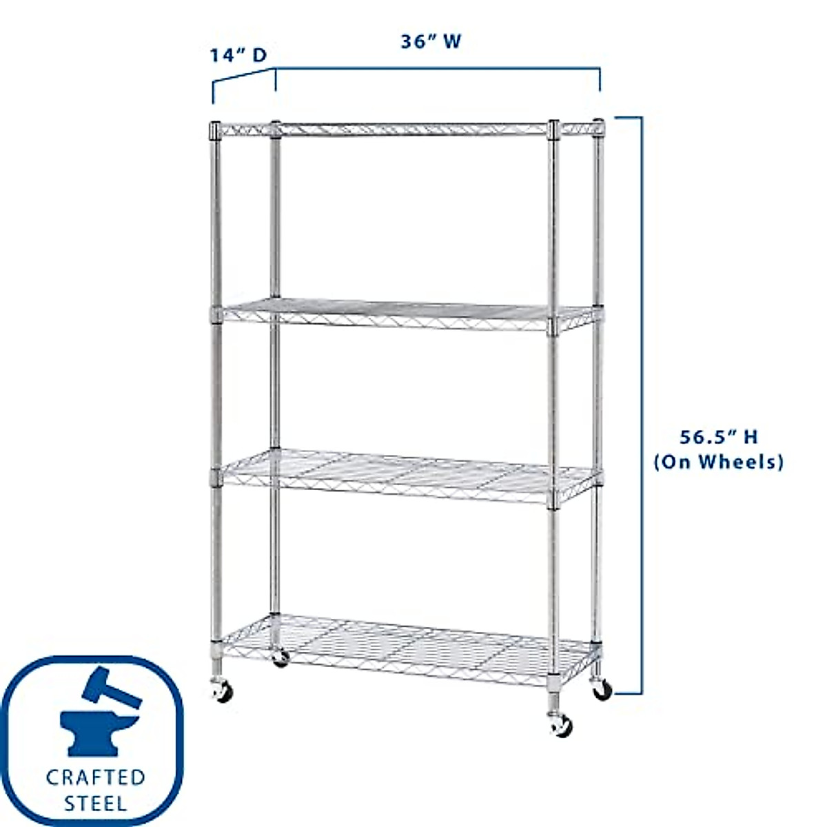 Seville Classics Solid Steel Wire Shelving Storage Unit Adjustable Shelves Organizer Rack, for Home, Kitchen, Office, Garage, Bedroom, Closet, Steel, 4-Tier, 36" W x 14" D