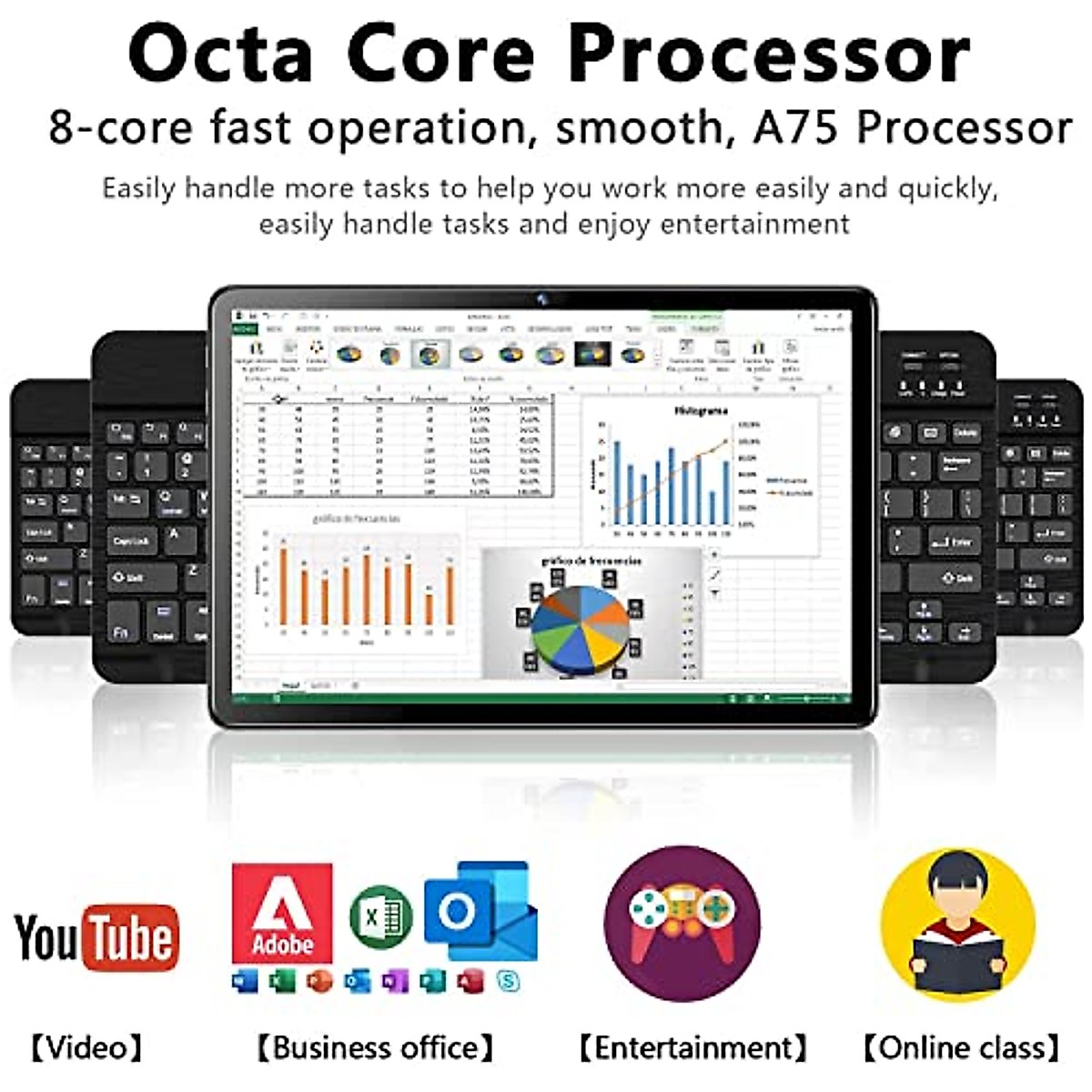2023 Newest 2 in 1 Tablet 128GB Storage+1TB Expand 10 inch Tablets, 2.4G&5G WIFI Tablet PC, Android Tablet with Keyboard, Octa Core, HD Touchscreen,13MP Dual Camera, GMS Tablet with Case Mouse (Gray)