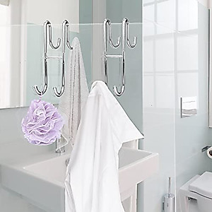 Haitis Shower Door Hooks, Extended Towel Hooks for Bathroom Frameless Glass Shower Door to Hand Suits, Robe, Towel, Squeegee, Loofah, Shaver 2 Pack Silver