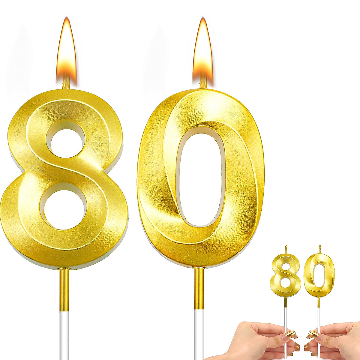 80th Birthday Candles Happy 80th Birthday Cake Topper 80th Birthday Decorations for Women Gold Number Candles Birthday Candles Numbers Velas De Cumpleaños 80th Birthday Decorations Men Gold Candles