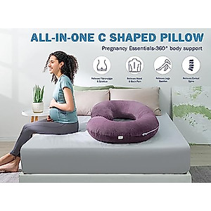 INSEN C-Shaped Pregnancy Pillow, Full Body Support for Sleeping and Nursing with Removable Cover