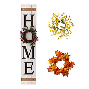 Glitzhome JK44369 Wooden Rustic Farmhouse Wall Hanging Porch Decor with 3 Changeable Floral Wreath, 42”H, Home Welcome Sign for Front Door, Rectangular, White