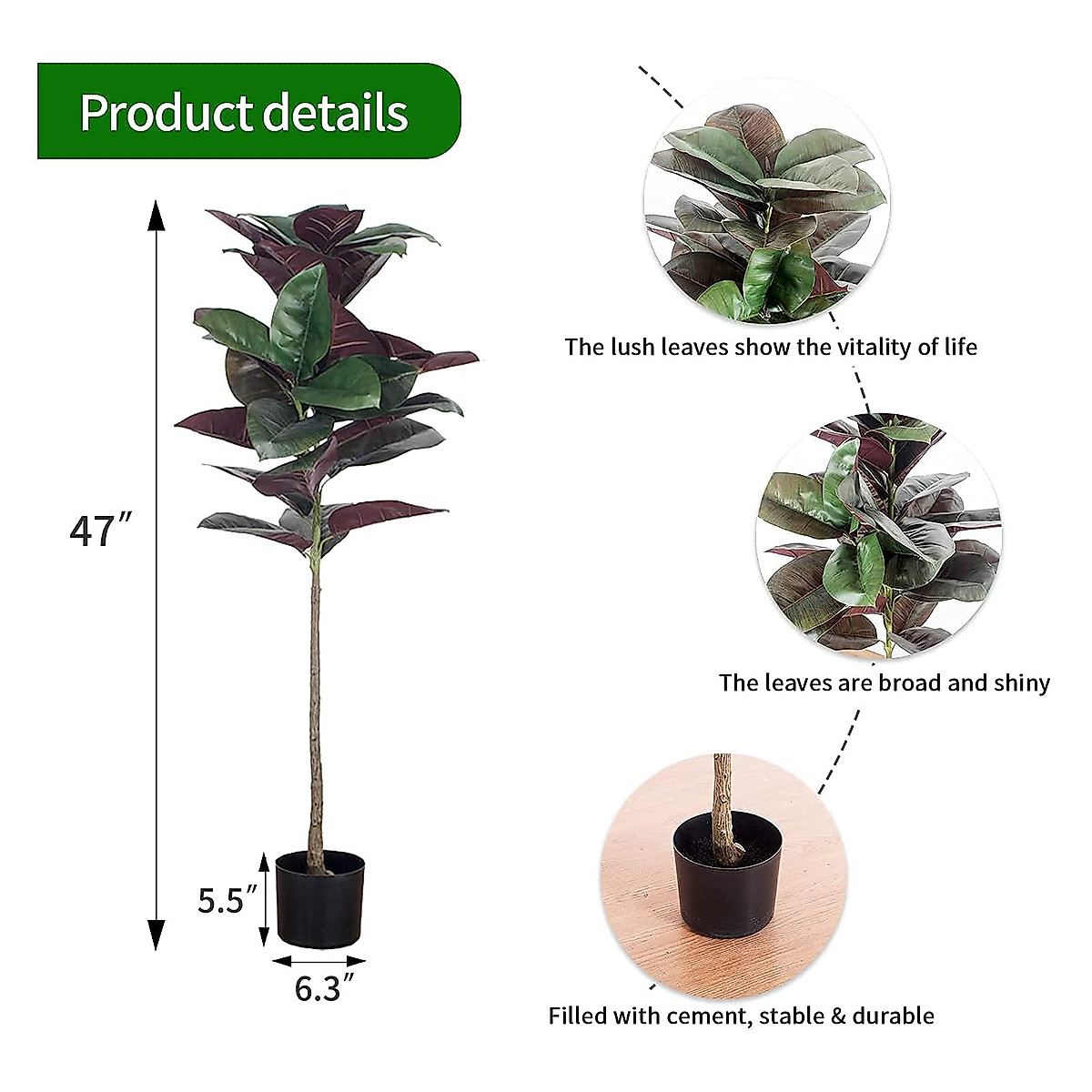 Tommino 4ft 2pcs Artificial Fiddle Leaf Fig Trees in Pot Natural Faux Ficus Lyrata Fake Greenery Plant for Home Office Decoration Indoor Outdoor Decor Living Room Garden