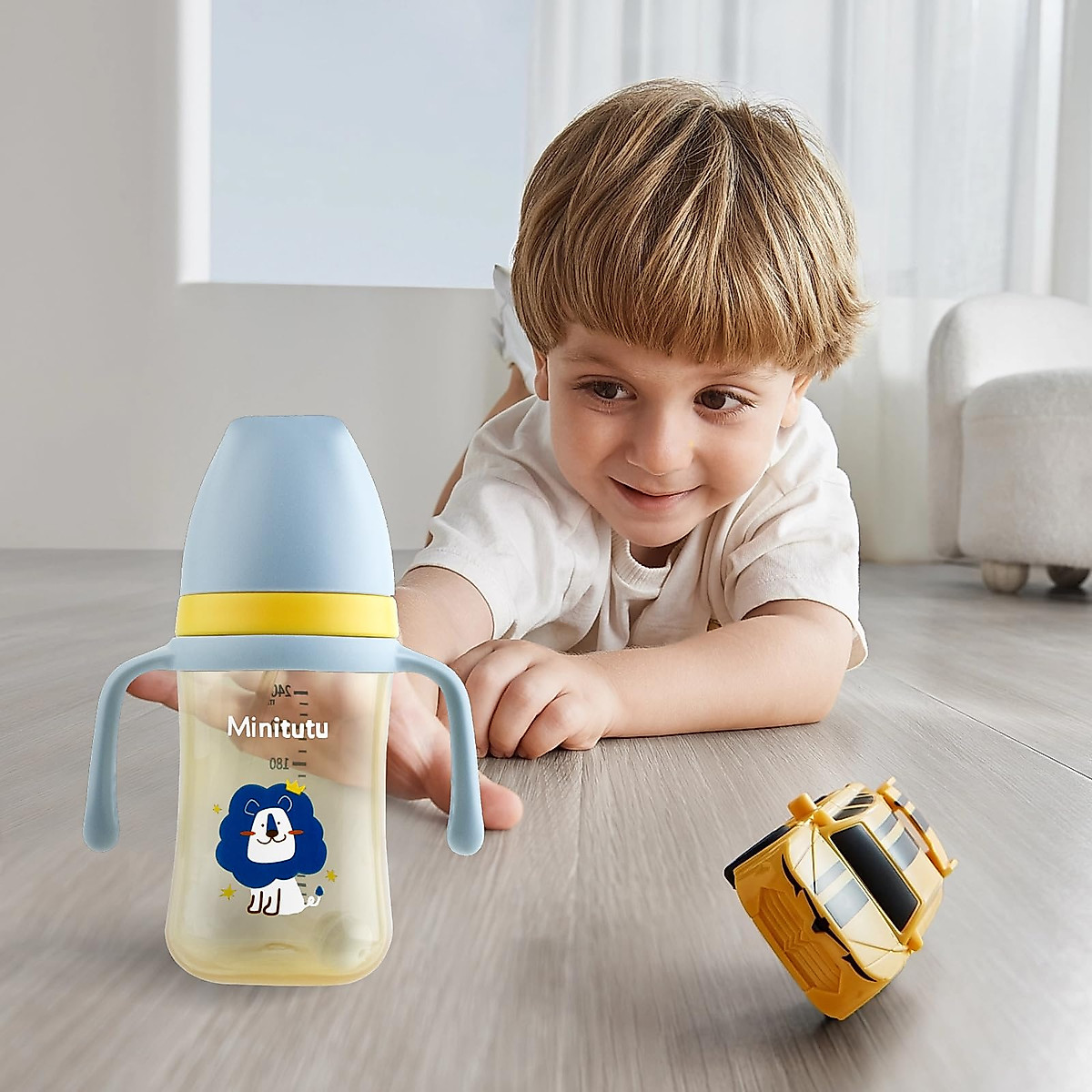 Sippy Cup for Baby Months 6+, Non Spill Cup for Toddlers, Baby Straw Cup with Handles, Spill-Proof, Leak-Proof Soft Spout Cup 240ml/8oz, with 3 Types Silicone Spouts, BPA Free (Blue)