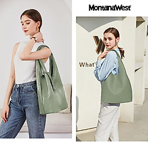 Montana West Hobo Purses and Handbags for Women Vegan Leather Shoulder Bag Top Handle Purse Set 2 pcs with Tassel MWC2-079LGN