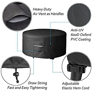 Luxns Fire Pit Cover Round, Heavy Duty Waterproof 600d Patio Outdoor Gas Fire Pit/Table/Bowl Cover - Black (Round-50”D X 24”H)