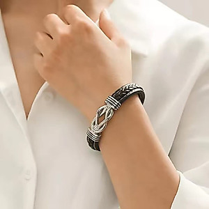 KKLM To My Granddaughter Braided Leather Bracelet, infinity bracelets for women, Stainless Braided Leather Bracelet Bangle Wristband, Grandmother Granddaughter Bracelet