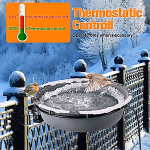 Heated Bird Bath, 75W Birdbath Water Heater with Thermostatically Controlled, Bird Bath Deicer Bird Feeder for Winter Outdoor Garden Yard Patio Lawn, with 3.94 Feet Electric Cord (Deck Mounted Style)