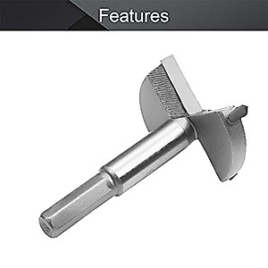 Utoolmart Forstner Drill Bits, 50mm Cemented Carbide Wood Cutter Tool, Hex Shank Woodworking Hole Saw Cutter, 80mm Length Woodworking Hole Boring Bit, Gray, 1 Pcs