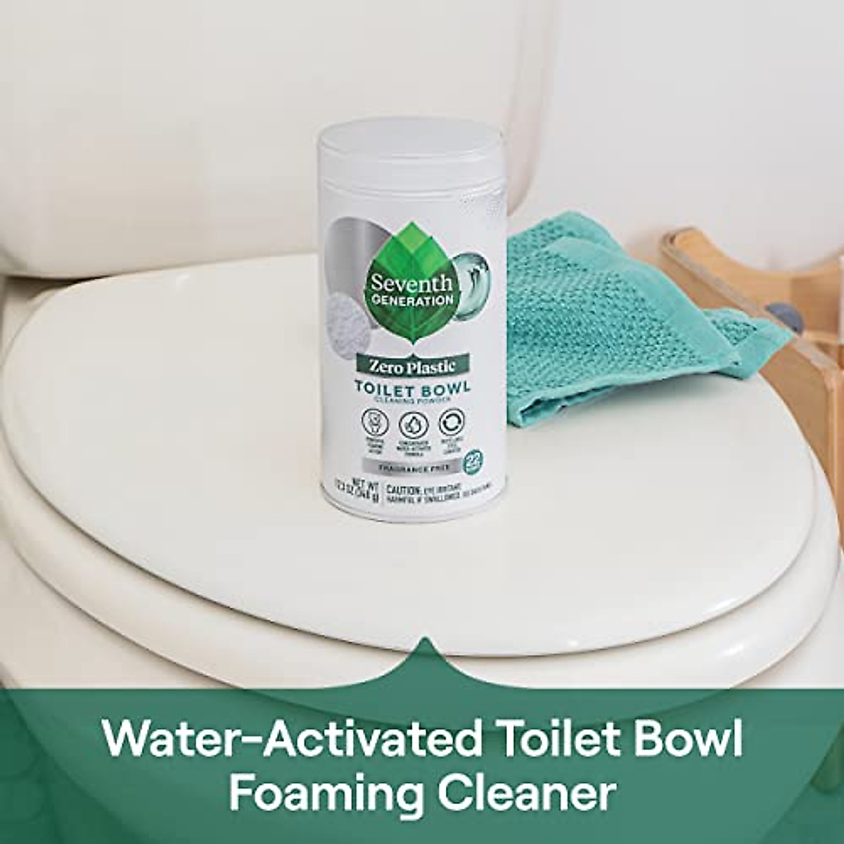 Seventh Generation Zero Plastic Toilet Bowl Powder Foaming Cleaner Fragrance Free 12.3 oz