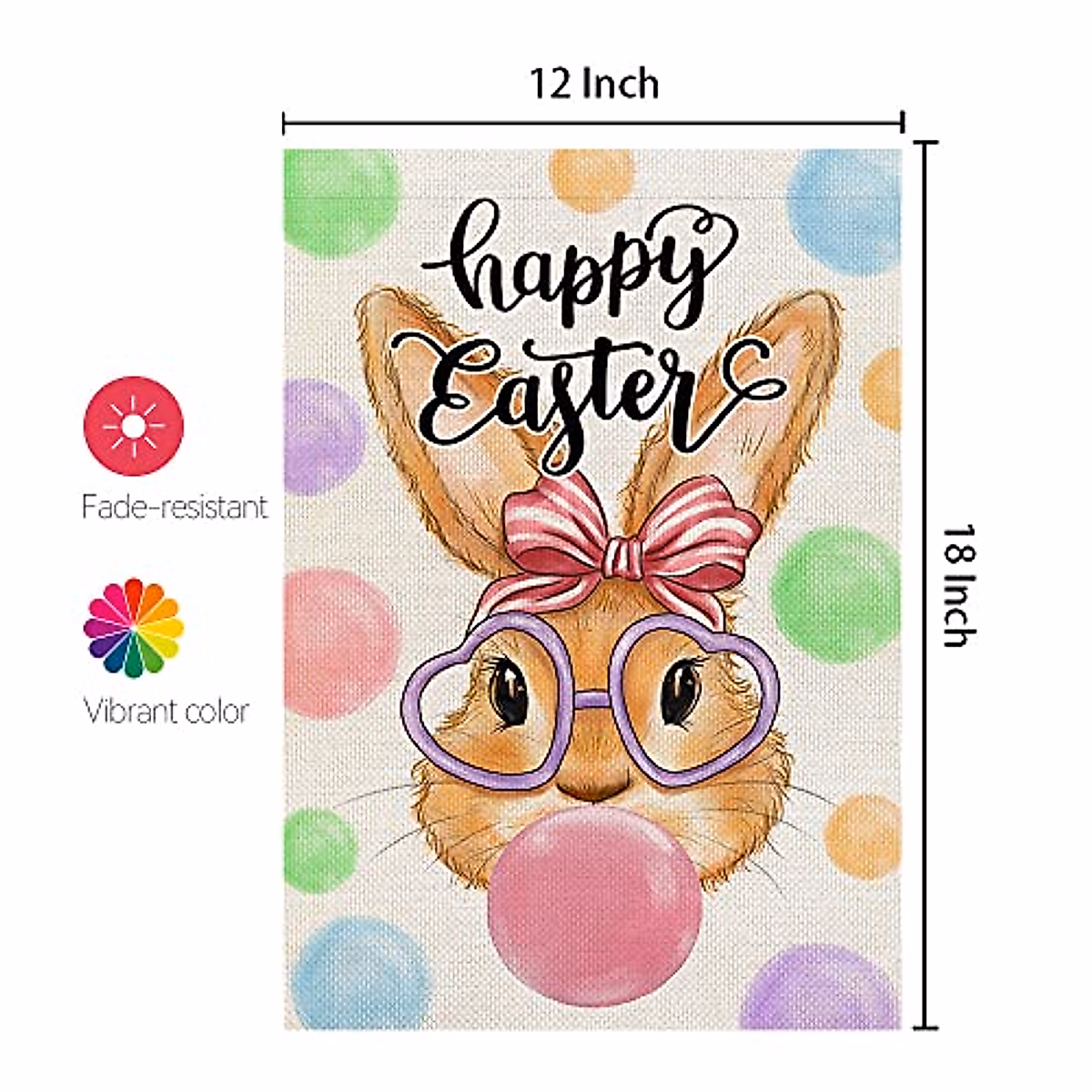 CROWNED BEAUTY Happy Easter Bunny Garden Flag Bubbles 12x18 Inch Double Sided for Outside Burlap Small Yard Holiday Decoration CF703-12