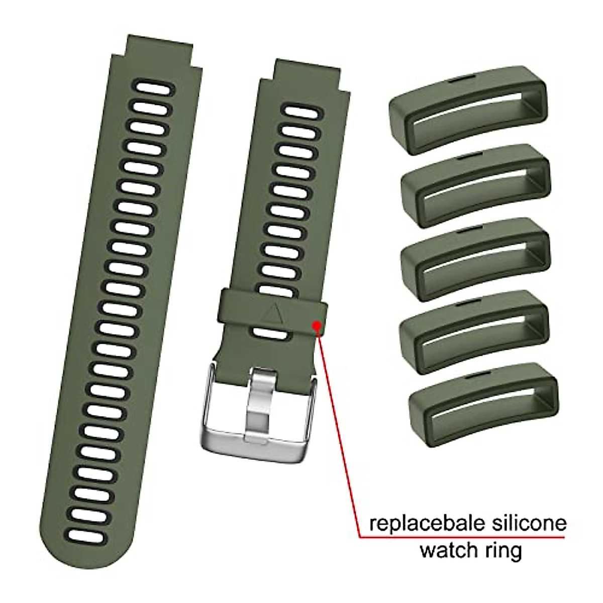 ISABAKE Replacement Fastener Rings Compatible with Forerunner 735XT/Forerunner 235/230/620/630 Band (Pack of 10) Silicone Connector Security Loop for Approach S20 S5 S6 Wristband,Black (Army Green)