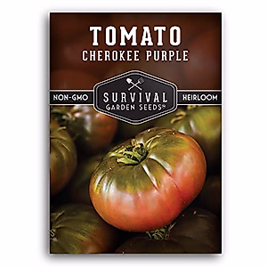 Survival Garden Seeds - Cherokee Purple Tomato Seed for Planting - Packet with Instructions to Plant and Grow Large Delicious Slicing Tomatoes in Your Home Vegetable Garden - Non-GMO Heirloom Variety