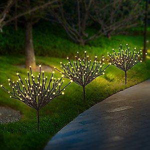 Solar Led Lighted Branches Pathway Lights 3 Pack 180 Led Brown Twig Lights with Blinking Mode for Yard Garden Home Christmas Decoration (Warm White)