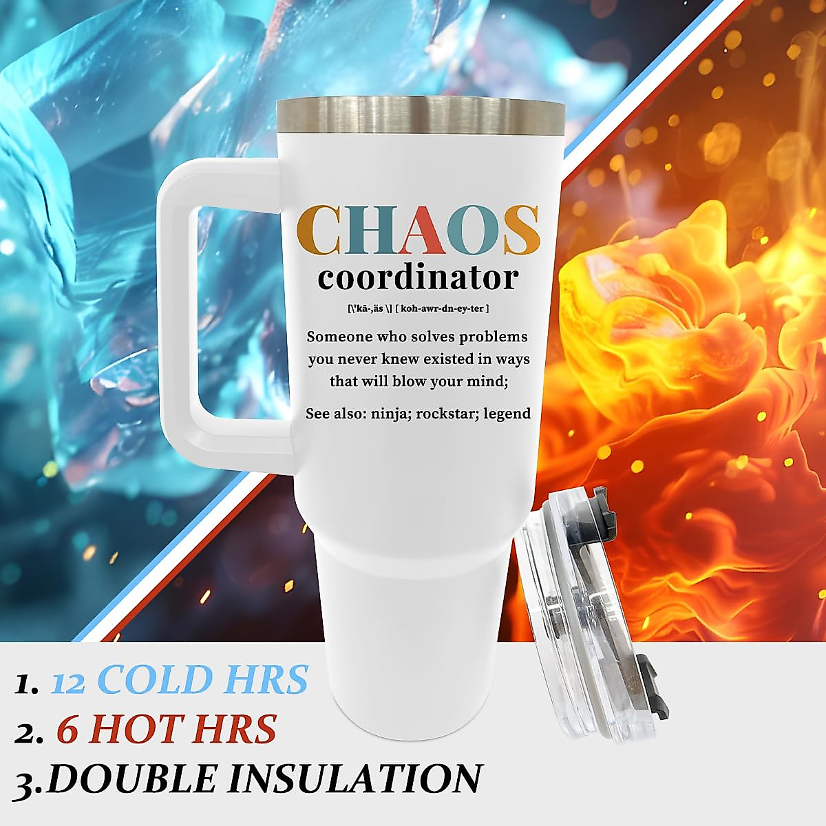 Chaos Coordinator 40oz Tumbler Thank You Gifts Water Bottle Double Wall Travel Coffee Mug Stainless Steel Vacuum Insulated Thermal Cup Boss Lady Gifts for Women Doctor Secretary Birthday Christmas
