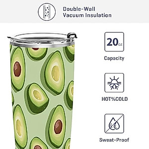 sanluoli Cute Cartoon Avocado Stainless Steel cups with lids reusable with Straw Lid coffee travel mug 20oz for café cute vacuum insulated tumbler with lid 20 OZ