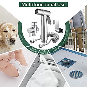 JiGiU Bidet Sprayer for Toilet Handheld Bidet Sprayer Set Stainless Steel Spray Gun and Shower Sprayer Shattaf Toilet Attachment with Hose Easy to Install for Feminine, Baby Cloth, Diaper, Pet or Car
