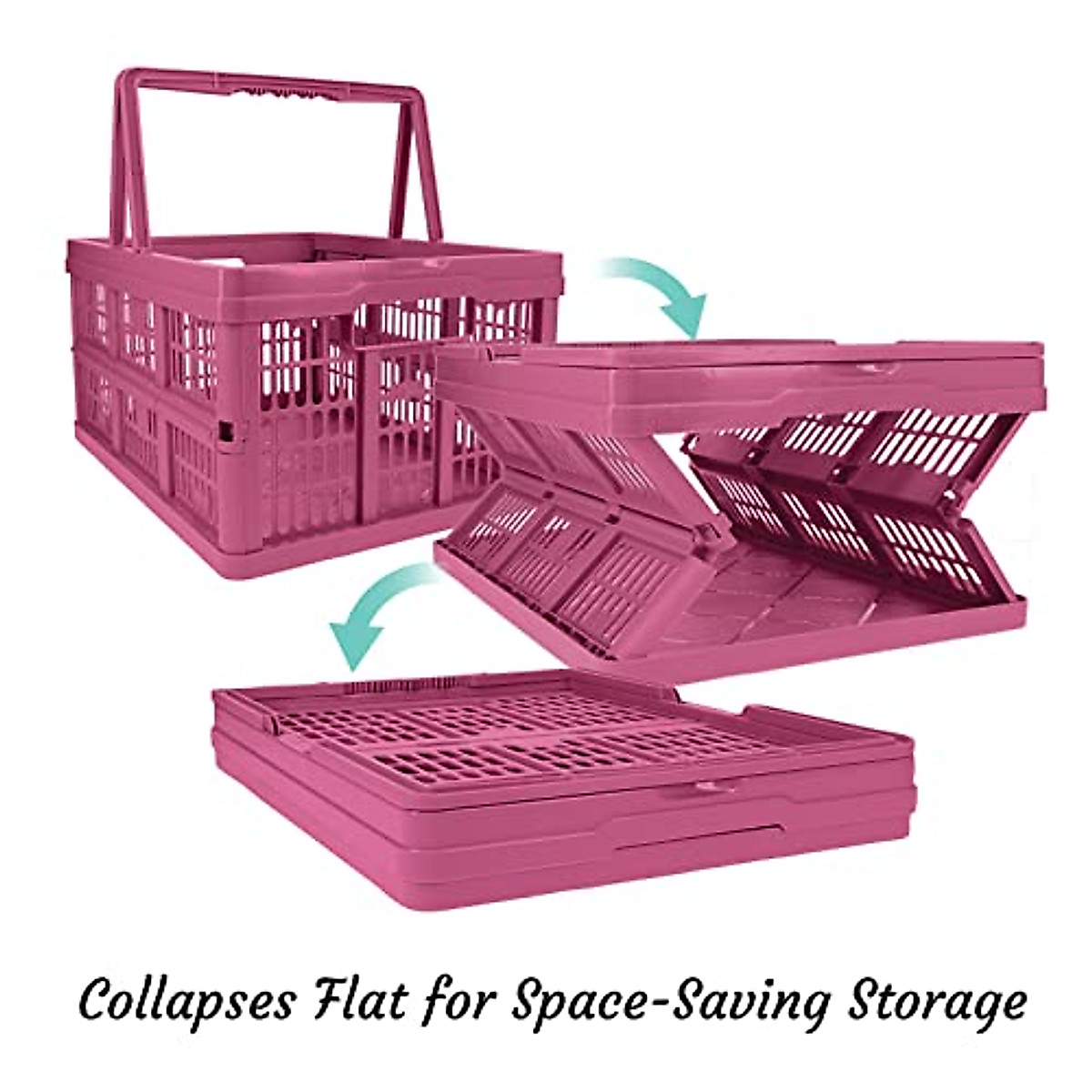 Home+Solutions 3 Piece Collapsible Basket Set - Berry Pink Plastic Containers for Multipurpose Storage