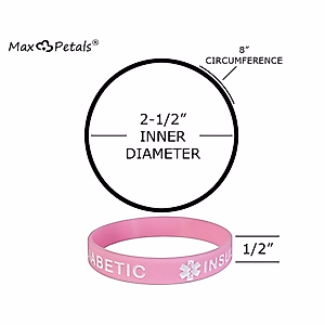 Max Petals TYPE 1 DIABETIC INSULIN DEPENDENT Medical Alert ID Silicone Bracelet Wristbands Pastels 4 Pack