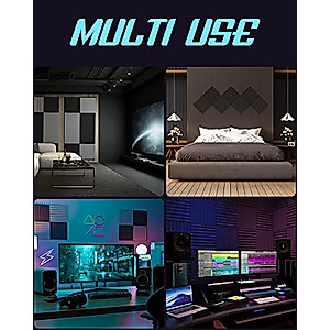 LEIYER Upgrade 12 pack Sound Proof Foam Panels With Self-Adhesive, 1" X 12" X 12" Acoustic Panels Quick-Recovery, Acoustic Foam Wedges High Density (12pcs, Black)