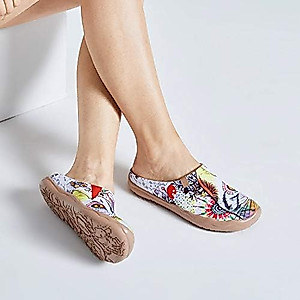 UIN Women's Slipper Fashion Canvas Comfort Travel Art Painted Shoes Wide Toe Casual Household Slip On Mules Cheer Up (8)