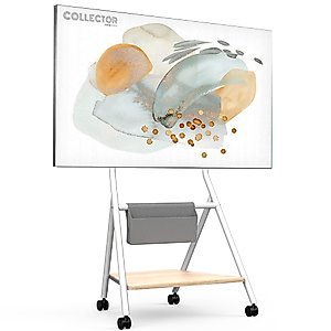 FITUEYES Design Mobile TV Stand for 46 55 60 65 Inch TV, Rolling TV Cart Floor Stand with Mount for Living Room Office Hotel, Modern Corner TV Stand with Wooden Storage Shelves, Collector Series