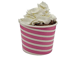 TYPTOP Premium Paper Ice Cream Cups, 50-Pack 12 oz Disposable Dessert cups for Hot and Cold, 12-ounce pink stripe