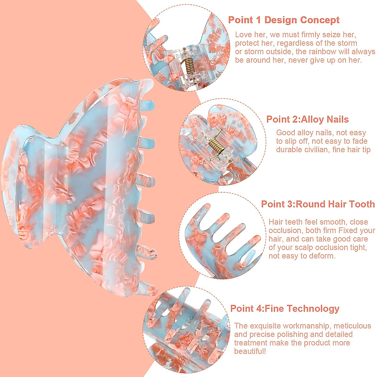 WILLBOND 6 Pieces Medium Hair Claw Clips for Thin Hair 2.6 Inch Tortoise Shell Clip Banana Jaw Hairpin French Style Barrettes Head Accessories for Women Girls(Cute Patterns)