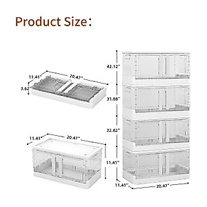 Storage Bins with Lids, 11 Gal Collapsible Storage Bins With Lids - Plastic Storage Bins with Lids, Large Closet Organizers and Storage, Double Door Stackable Storage Bins for Clothes (4 Pack)