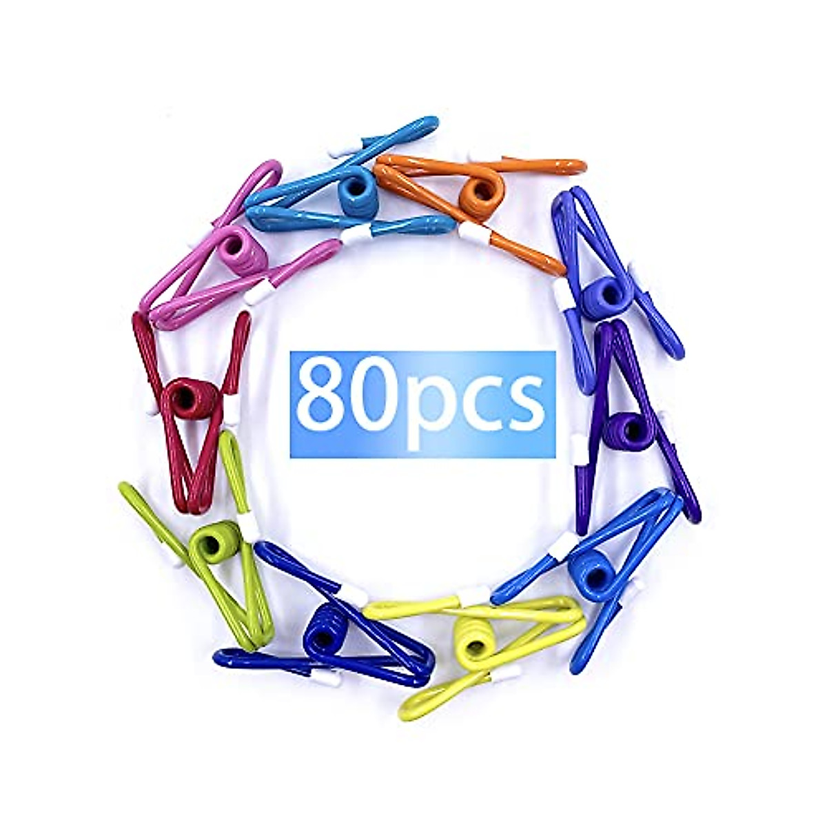 80pcs Multipurpose Clips Heavy Duty Metal Colorful High Elasticity Good Persistence Clothespins 2 Inch PVC Coated Sealing Food Paper Holder Clothesline for Laundry Kitchen Outdoor Home Travel Office