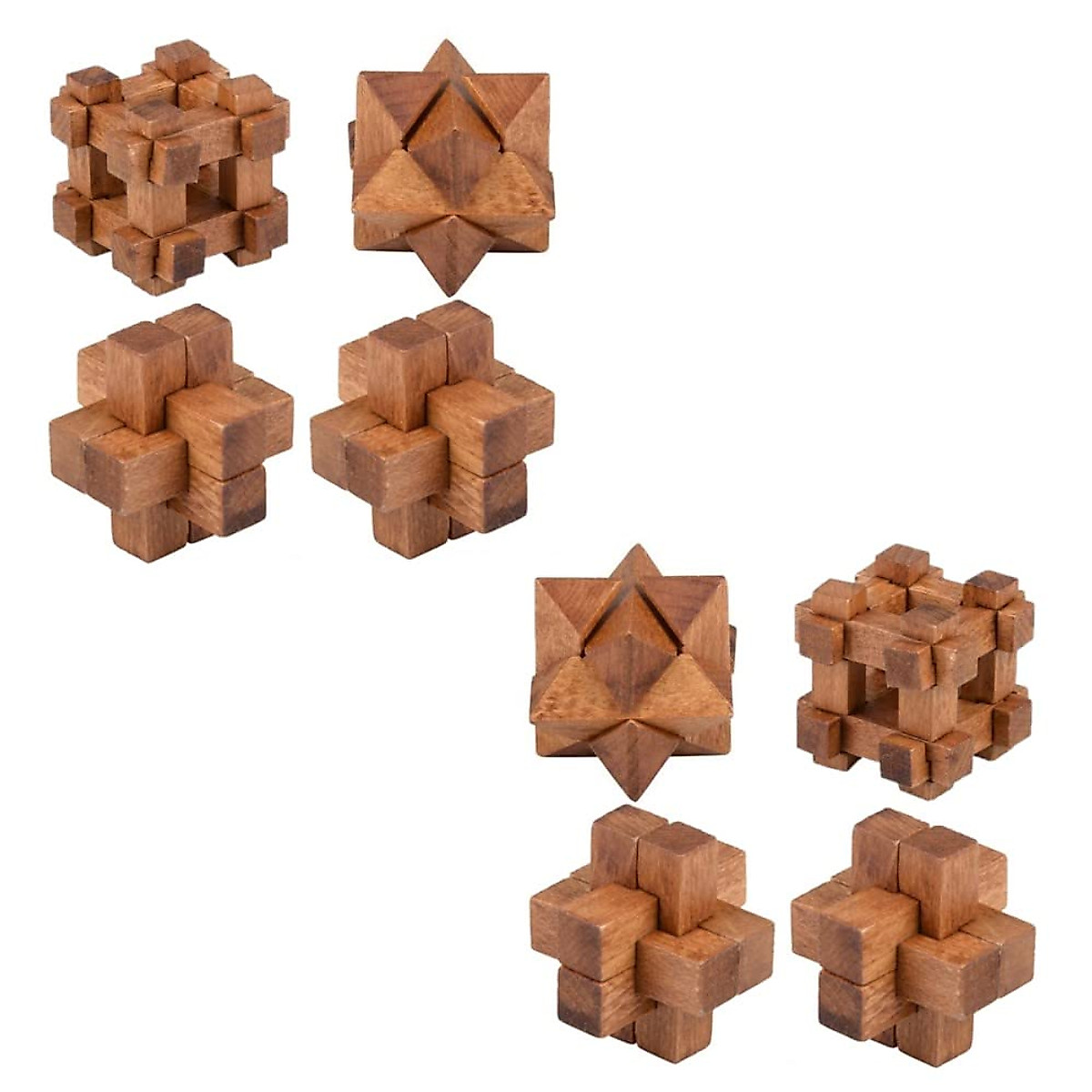 Mini Wooden Brain Teaser 3-D Puzzles 1.75” – 8 pk - Party Favors, Stocking Stuffers, Goody Bags, Classroom Prizes