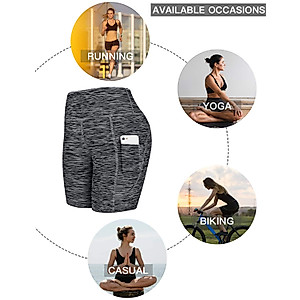 Misyula Style Sports Shorts for Women, Bike Shorts Fashion Compression Stretchy Summer High Waist Elastic Quick Dry Outdoor Athletic Gym Maternity Short Leggings Cycling with Phone Pocket Grey L