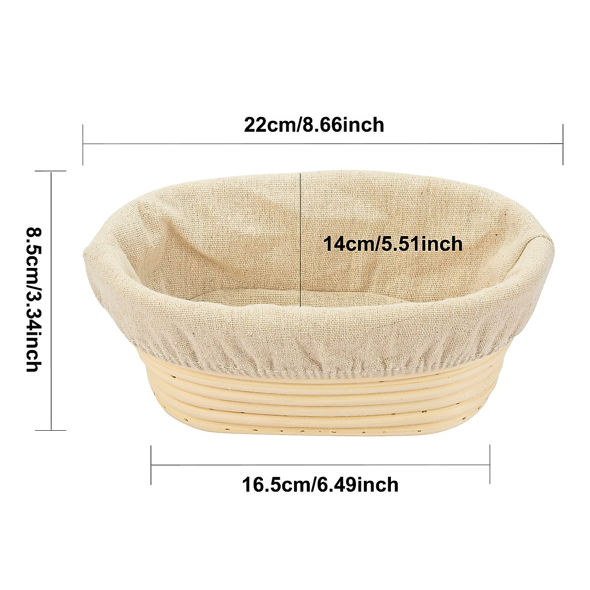 2 PCS 8 inch Oval Long Banneton Brotform Bread Dough Proofing Rising Rattan Basket & Liner for Professional & Home Bakers