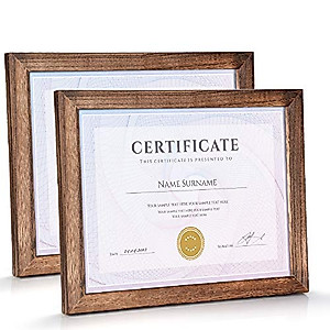 Emfogo Certificate Frames 8.5 x 11 Picture Frames Diploma Frame with Stand Rustic Wood Document Frame with High Definition Glass for Wall or Tabletop Display Set of 2 Carbonized Black