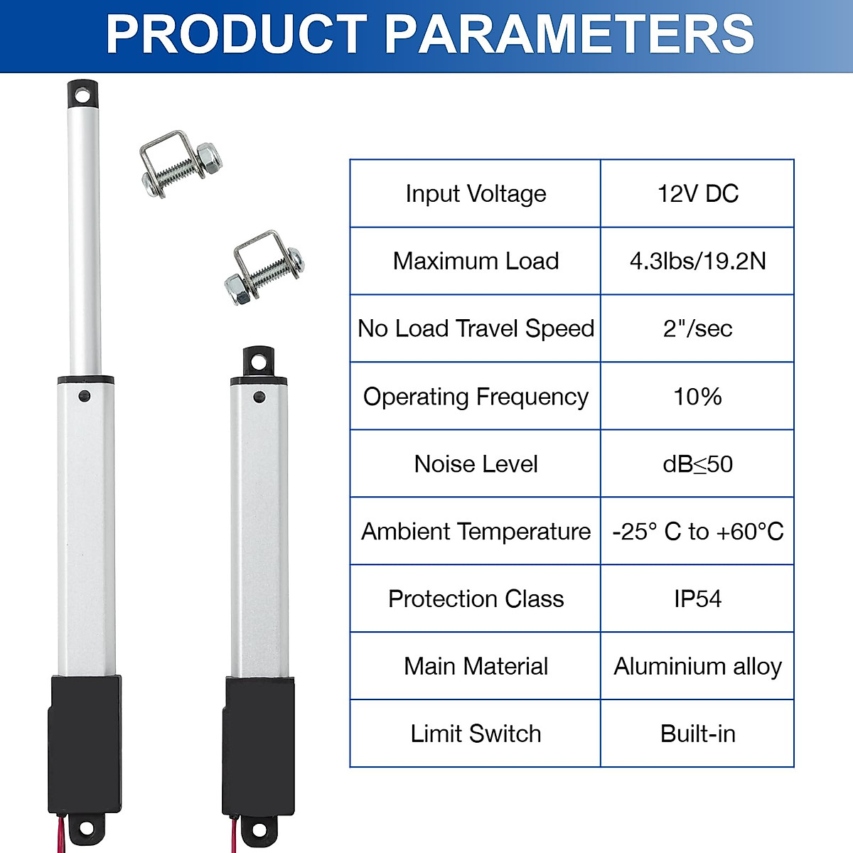 JQDML 4 Inch 4" Stroke 4.3lbs/19.2N Micro Linear Actuator 12V Speed 2"/sec with Mounting Brackets,for Robotics, Home Automation