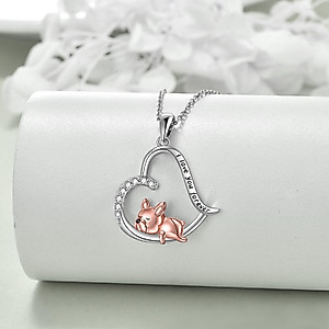 VONALA French Bulldog Necklace 925 Sterling Silver Heart Pendant Dog Jewelry Gifts for Women (French Bulldog)