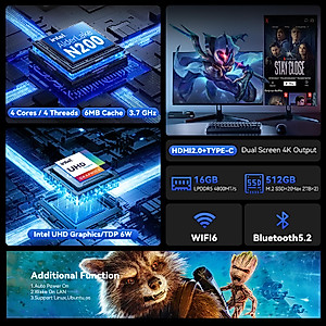 MOREFINE M6 Mini PC, Intel 11th Gen N6000 (up to 3.3GHz) Mini Desktop Computers Windows 11 Pro, 8GB LPDDR4 RAM/256G M.2 NVME SSD, Gaming PC Support WiFi6/ AX201/BT5.2/2.5G Network Port