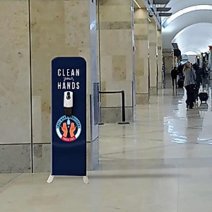 BannerBuzz Touch-Free Dispenser Floor Stand Kit Touchless Machine with Clean Your Hands Fabric Banner Stand Best for Hospital, Home, School, Office- 2 X 6.5 Ft (Double Side Print, Theme: 3)