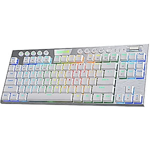 Redragon K621 Horus TKL Wireless RGB Mechanical Keyboard, 5.0 BT/2.4 Ghz/Wired Three Modes 80% Ultra-Thin Low Profile BT Keyboard w/Dedicated Media Control & Linear Red Switches, White