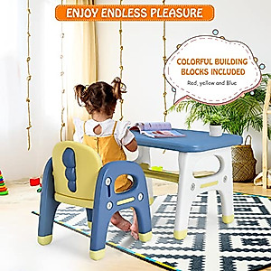 HONEY JOY Kids Table and Chair Set, Dinosaur Shape Children Activity Table and 1 Chair for Art Craft, Building Blocks, 2-Piece Toddler Furniture Set for Daycare Playroom, Gift for Boys Girls