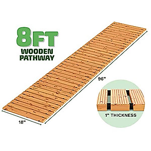 Zyppio Roll-Out Garden Pathway, 8’ Long, Straight, Weather-Resistant Walkway for Outdoor Patios, Gardens, Beach Boardwalks, and Wedding Party Events, Natural Cedar Hardwood