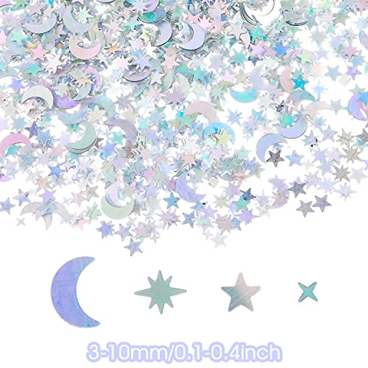 Prasacco 60g Glitter Star and Moon Table Confetti, Stars Moon Confetti Laser Sequins for Party Decoration Metallic Glitter Foil Confetti Sequin Star Moon Scatter for Birthday Wedding Party DIY