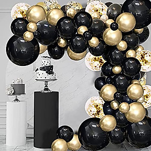 Gold and Black Balloon Garland Kit, 104Pcs Black and Gold Balloons Party Decorations 4 Size Black Gold Latex Party Balloons for Black and Gold Birthday Decorations, New Years, Wedding, Graduation