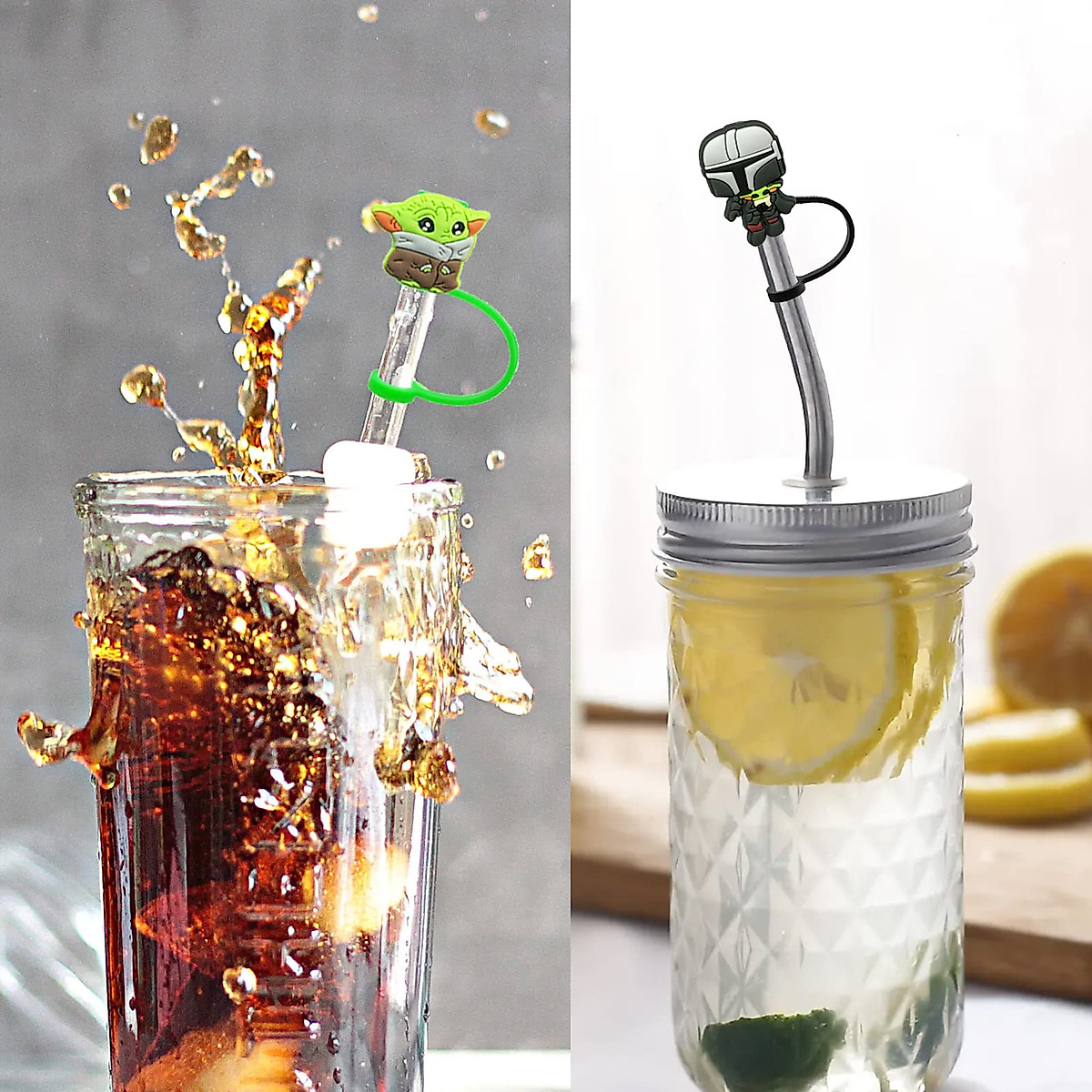 Straw Covers Cap for 7-8mm Straws - 8 Pcs Yo-da Straw Tip Covers Compatible with Stanley 40 OZ 30 OZ Tumbler Cups, Reusable Silicone Straw Topper, Baby Y-oda Drinking Straw Plugs for Kids Party Favor