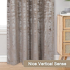 OVZME Taupe Velvet Blackout Curtains for Bedroom with 100% Blackout Liner, Double Layers Full Room Darkening Thermal Insulated Curtains, Soft Luxury Metallic Silver, Top Grommets&Box Pleat, 2x42x84