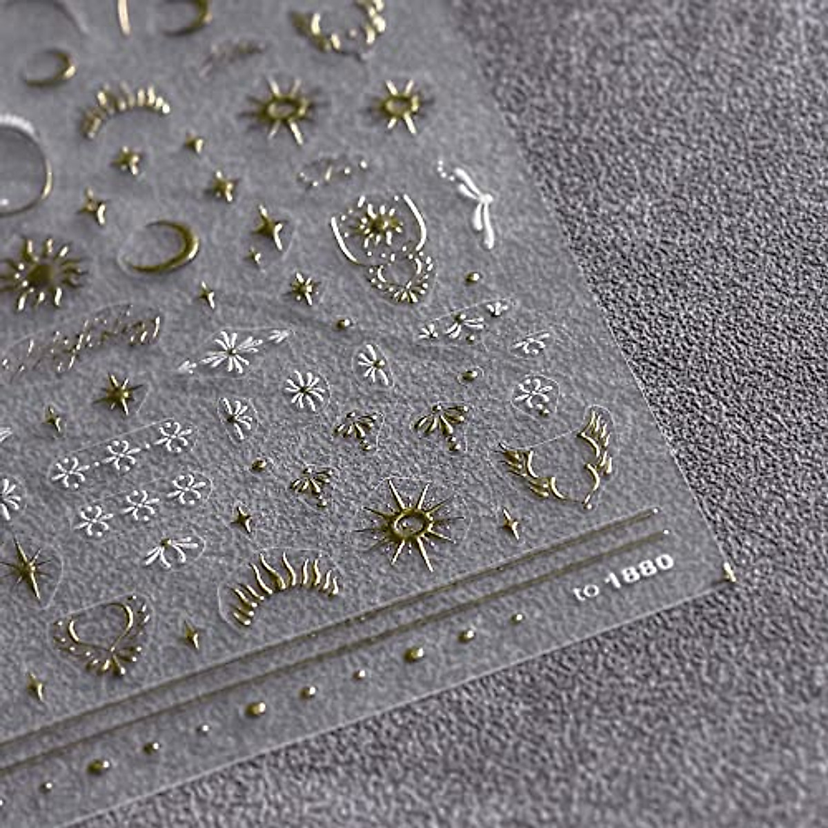 4Sheets 5D Gold Nail Art Stickers Classic Totems Moon Star Butterfly Delicate Nail Art Decal Supplies for Women Salon DIY Acrylic Nails Design (Gold Totems)