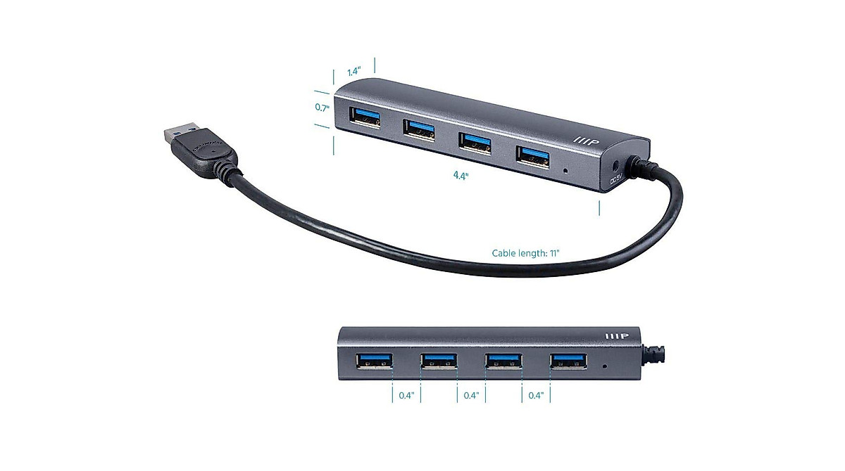 Monoprice 4-Port USB 3.0 Hub - Fast & Easy Connection
