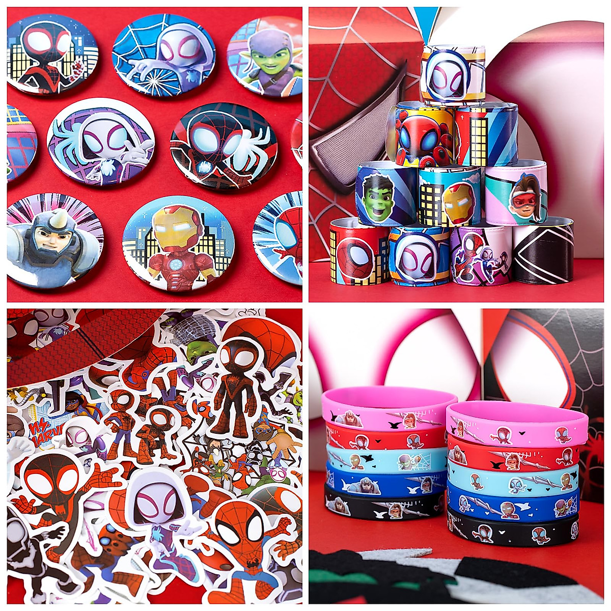 Birthday Party Supplies,78Pcs Party Favors,Include 10 Silicone Wristbands,10 Button Pins,8 Key Chains,10 Masks,10 Gift Boxes and 30 Stickers for Kids,Best For Fill Up the Goodie Bags for Themed Party