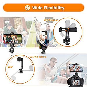 TARION Tripod Phone Mount Holder with 3 Cold Shoe Mount Cell Phone Mount Adapter for Tripod 360° Rotation Universal 1/4" Screw Smartphone Tripod Attachment Compatible with iPhone Samsung HVC-02