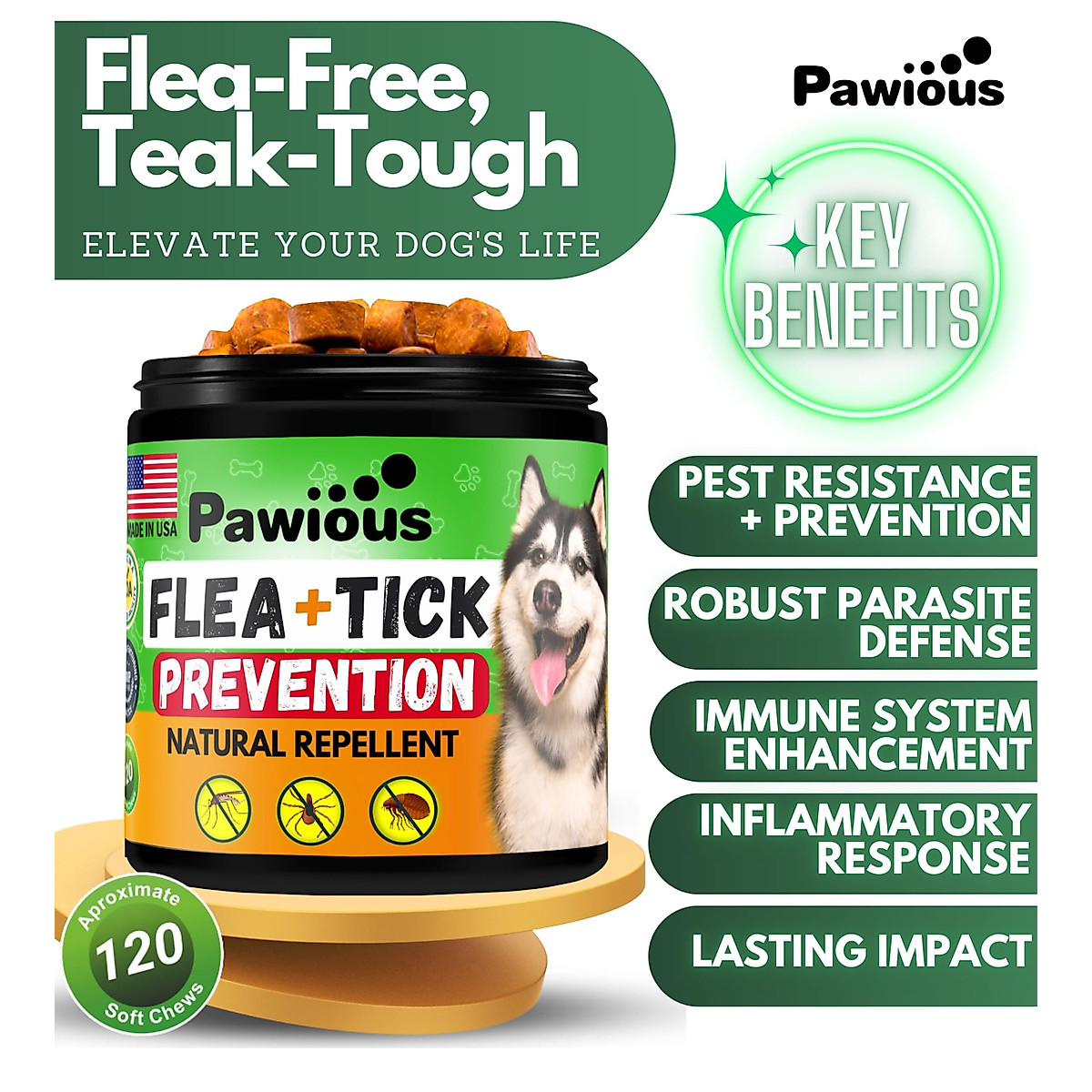 Flea and Tick Prevention for Dogs Chewables - Natural Dog Flea and Tick Control Supplement - Flea & Tick Chews for Dogs - All Life Stages - Made in USA